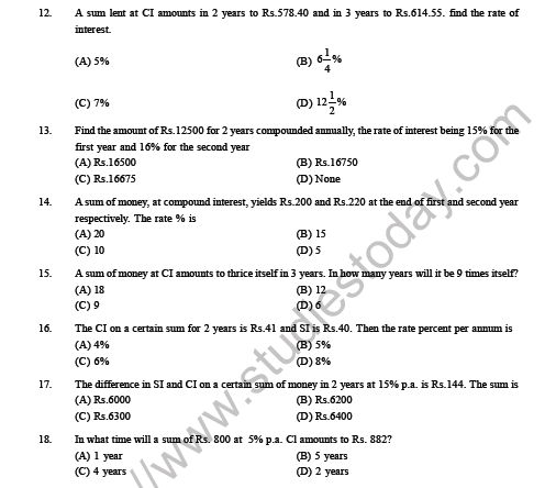 CBSE Class 8 Mathematics Comparing Quantities MCQs with Answers